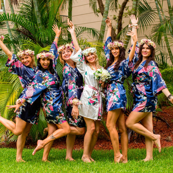 Floral Peacocks Kimono Robes - Bridesmaid's World